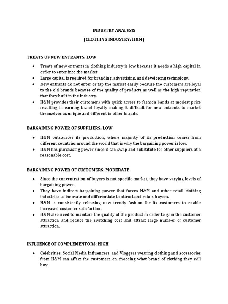 Industry Analysis (Clothing Industry: H&M) | PDF | Brand | Fashion