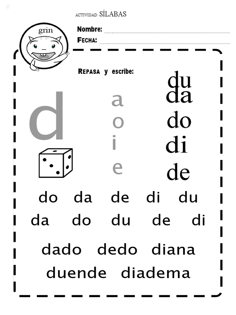 Actividades de sílabas con D | PDF