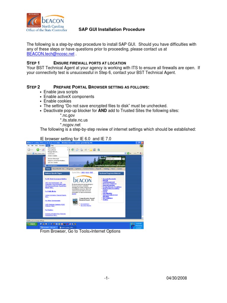 BEACON SAP GUI Installation Procedure | PDF | Internet Explorer | Http ...