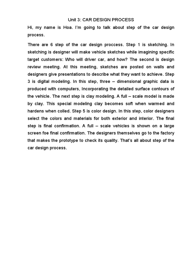 Unit 3 Topic Step of The Car Design Process | PDF | Art | Computers