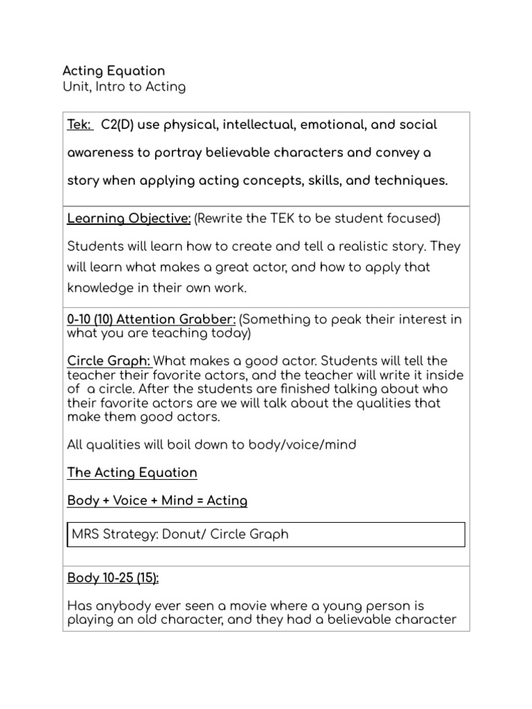 Acting Lesson Plan | PDF | Body Language | Mind