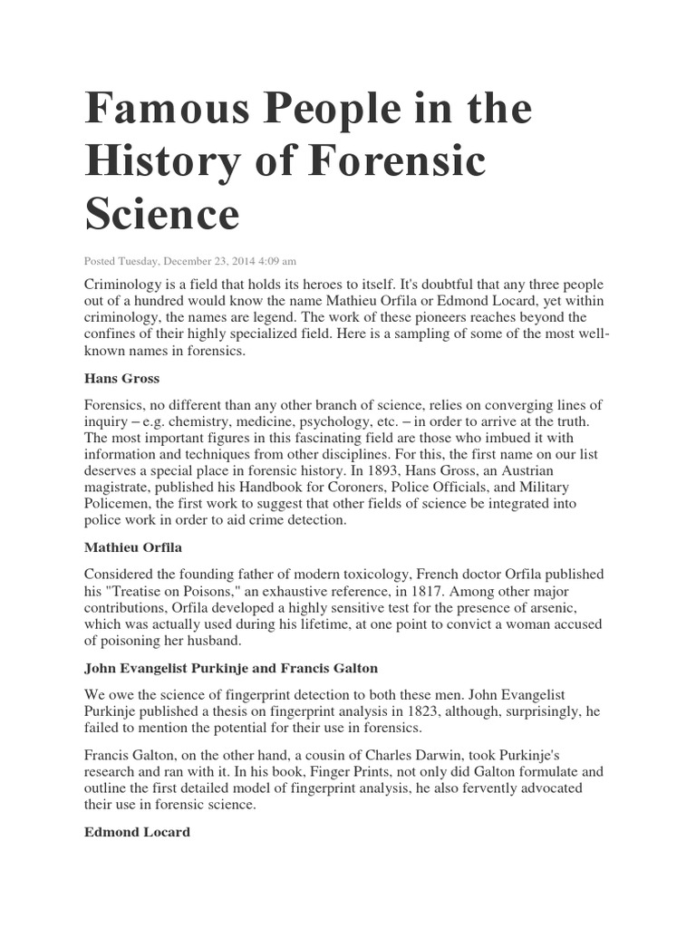 Famous People in The History of Forensic Science | PDF | Forensic ...
