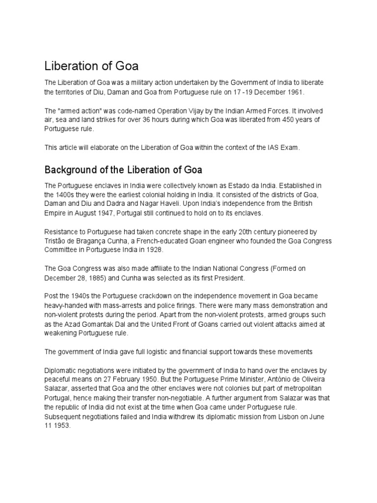 Background of The Liberation of Goa | PDF | International Relations ...