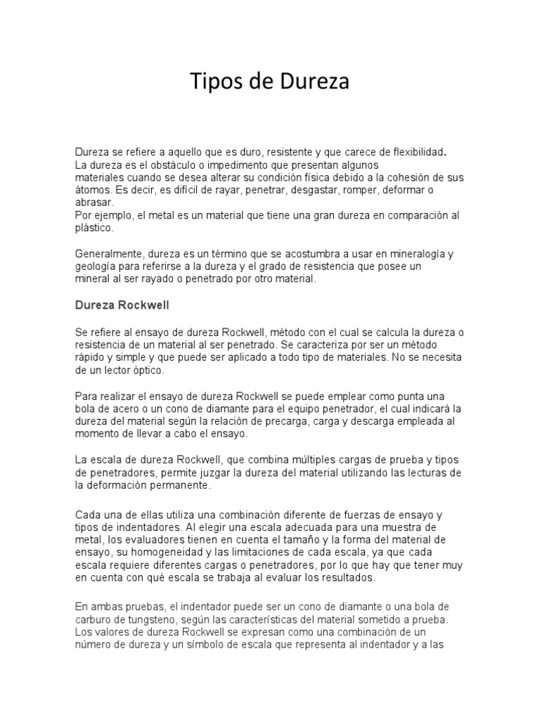 Tipos de Dureza | PDF | Dureza | Materiales
