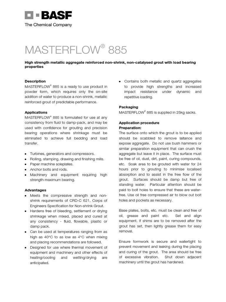 TDS - Masterflow 885 | PDF | Water | Concrete