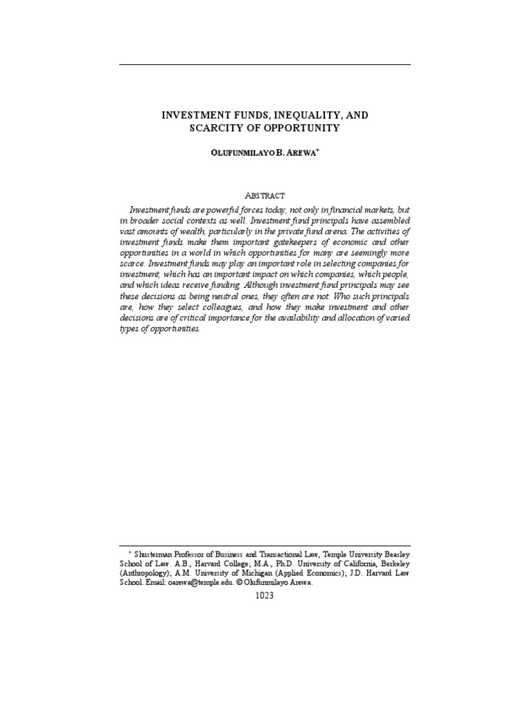 Investment Funds, Inequality, and Scarcity of Opportunity: Lufunmilayo ...