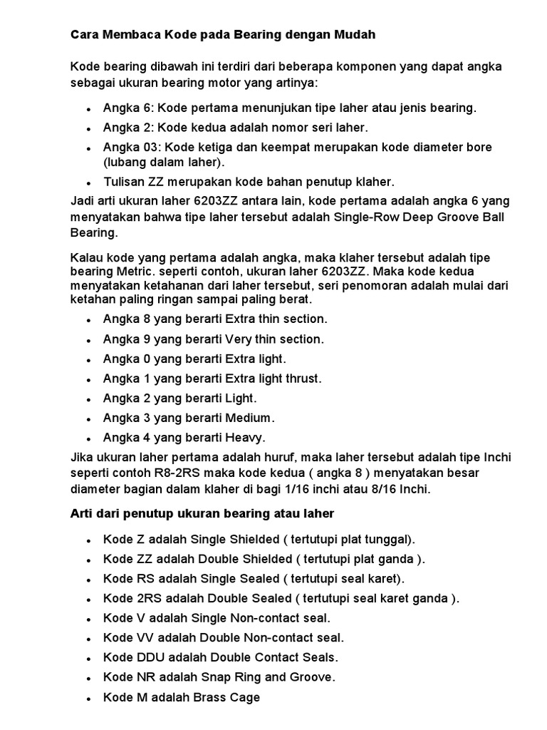 Cara Membaca Kode Pada Bearing Dengan Mudah | PDF