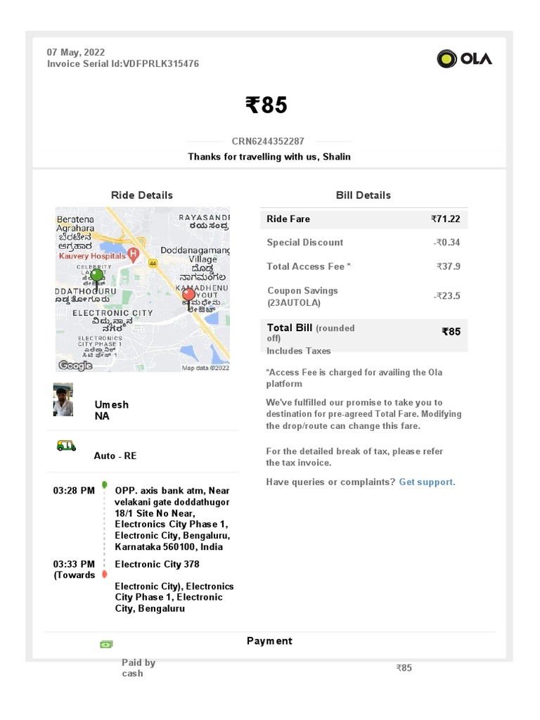 Ride Invoice for Shalin | PDF | Invoice | Payments