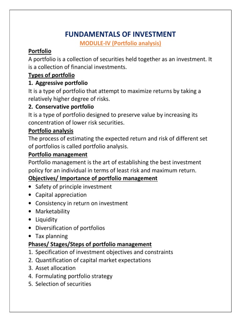 Fundamentals of Investment - Module IV | PDF | Efficient Market ...