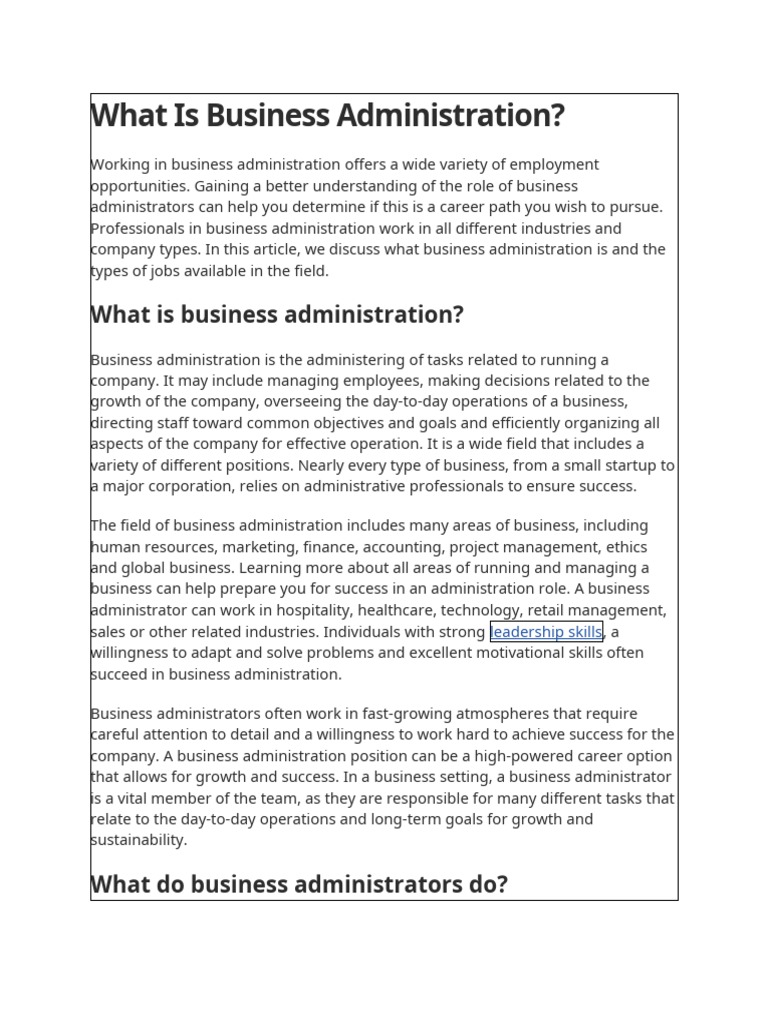 What Is Business Administration | PDF | Business | Master Of Business ...