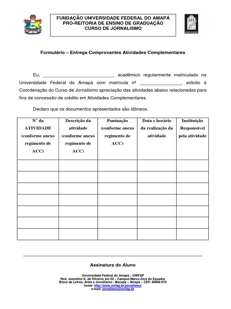 Formulário Entrega Atividades Complementares | PDF | Negócios