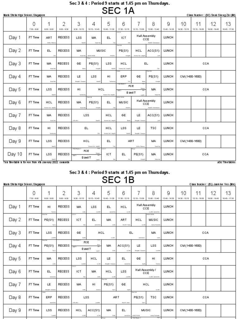 2022 S1 SEM 1 Timetable Updated 16 Jan 2022 | PDF
