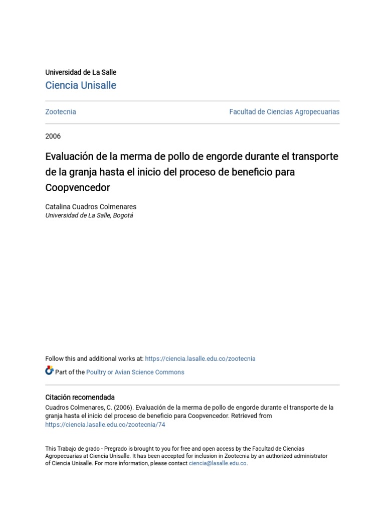 Evaluación de La Merma de Pollo de Engorde Durante El Transporte ...