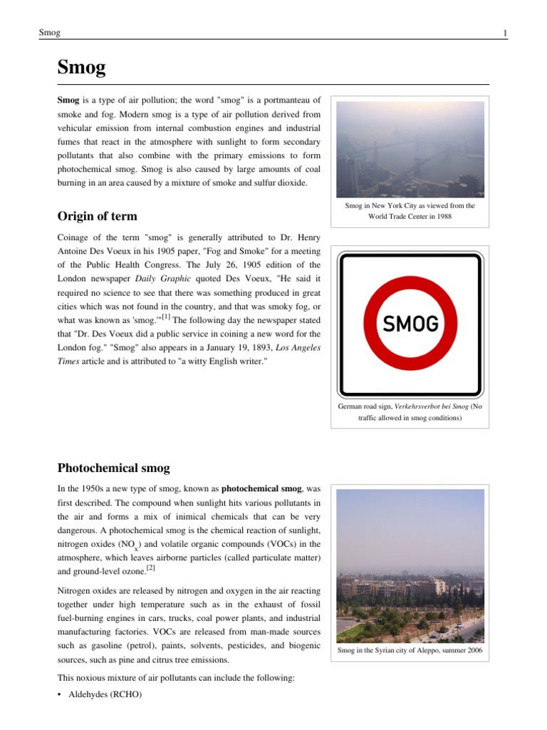 Origin of Term: Smog Is A Type of Air Pollution The Word "Smog" Is A ...