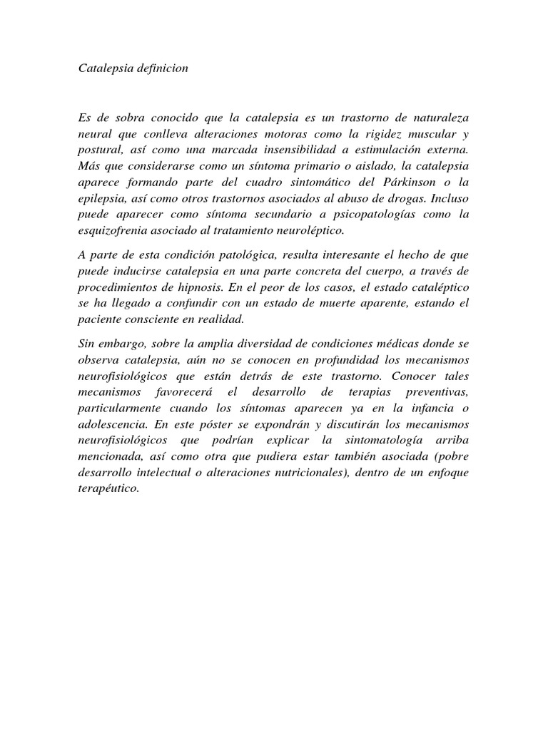 Catalepsia Definicion | PDF | Salud y bienestar