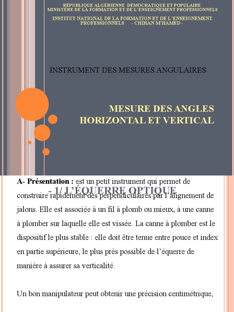 Cours Mesure Des Angles Horiz Et Vertic | PDF | Angle | Géométrie