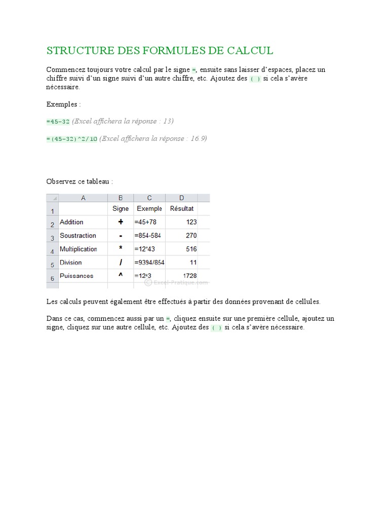 Formules de calcul dans Excel et Calc | PDF | Microsoft Excel ...