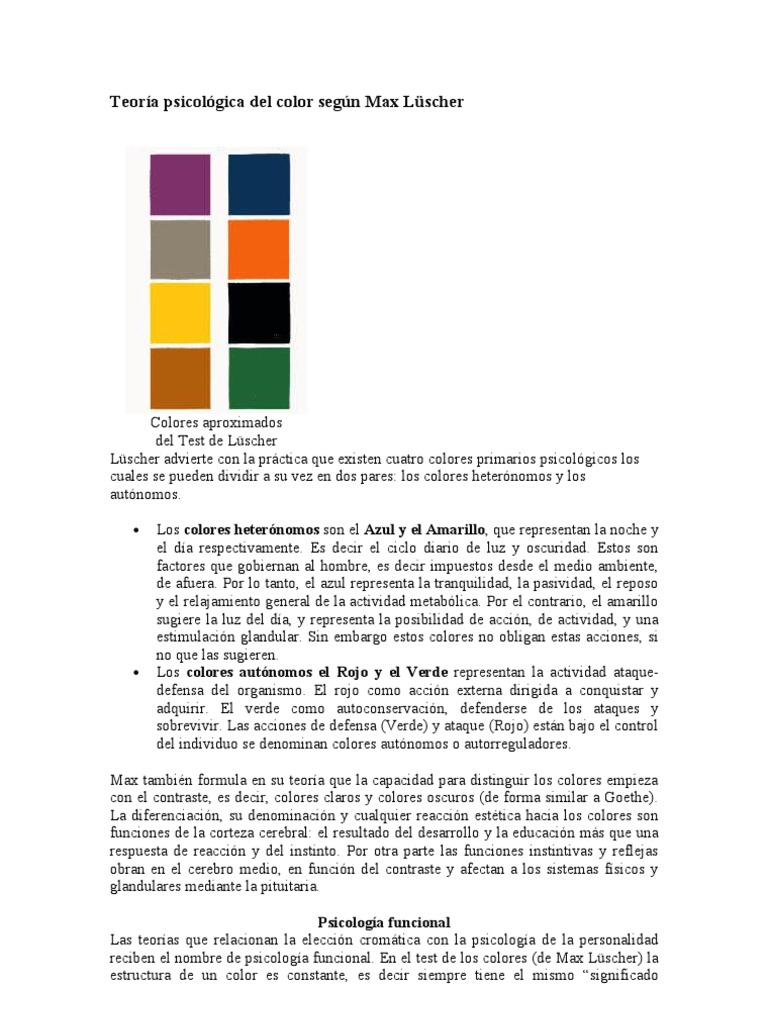 Teoría Psicológica Del Color Según Max Lüscher | Descargar gratis PDF ...