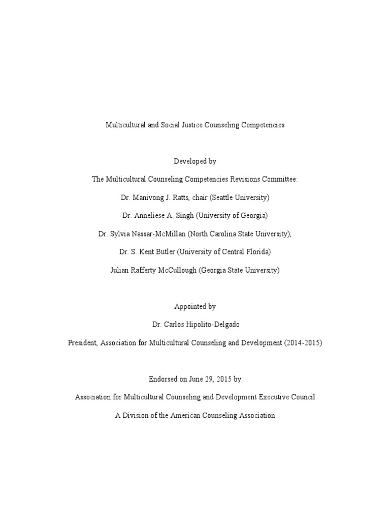 2015 Multicultural and Social Justice Counseling Competencies | PDF ...