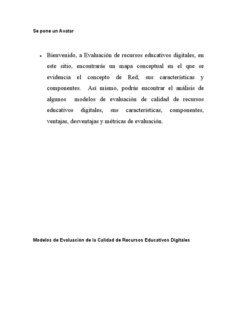 Entregable 1 Producto Digital Modelo de Evaluación para Recursos Educativos Digitales, Concepto ...