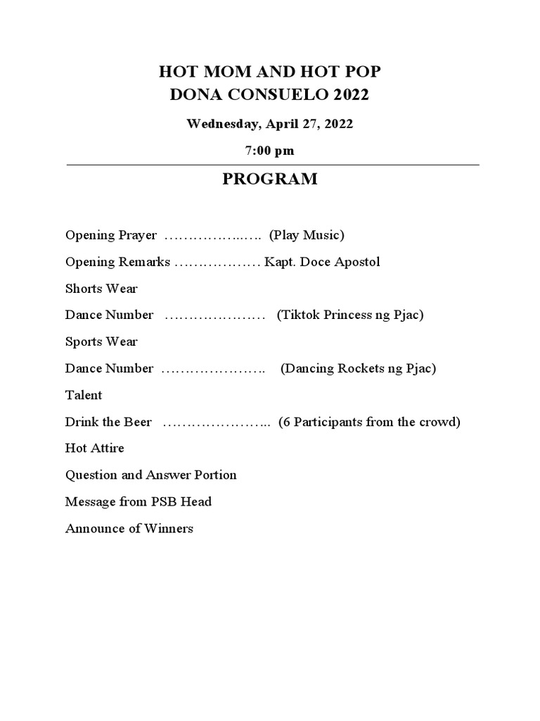 Program Hot Mompop | PDF