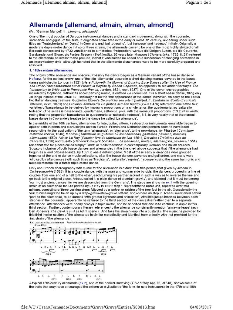 History and Evolution of the Allemande Dance | PDF | Classical Music ...