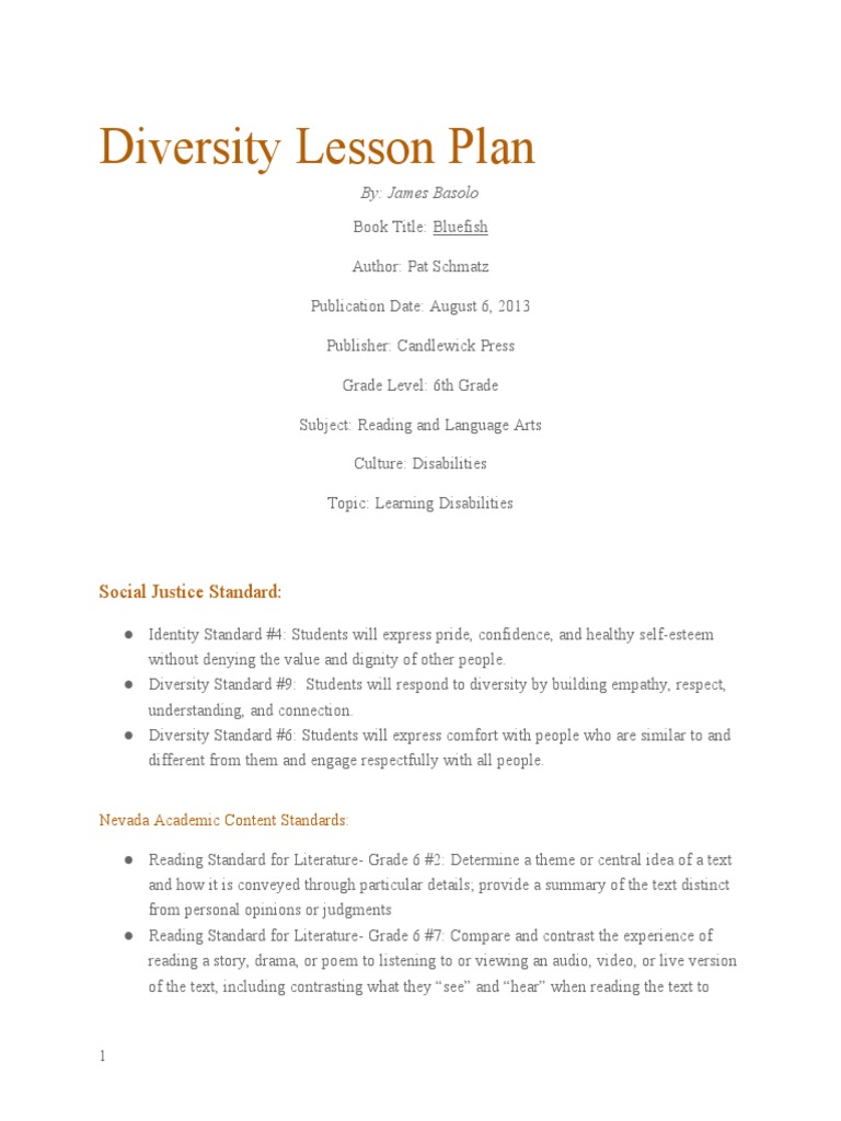 Diversity Lesson Plan: Social Justice Standard | PDF | Lesson Plan ...