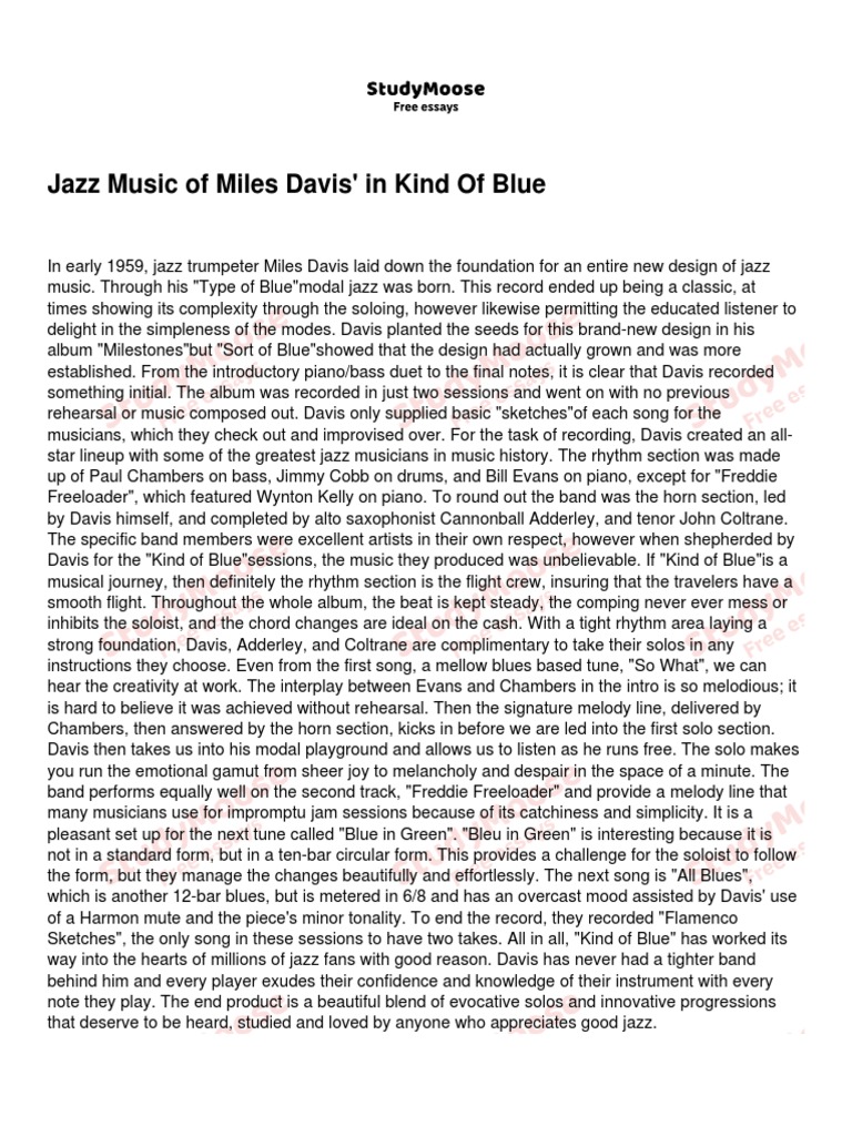 Jazz Music of Miles Davis' in Kind of Blue | PDF | Music Theory ...