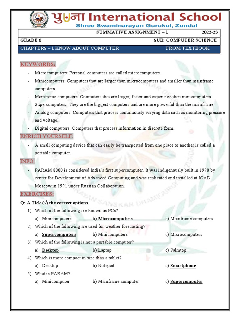 Grade-6 Computer Summer Homework 22-23 | Download Free PDF | Personal ...