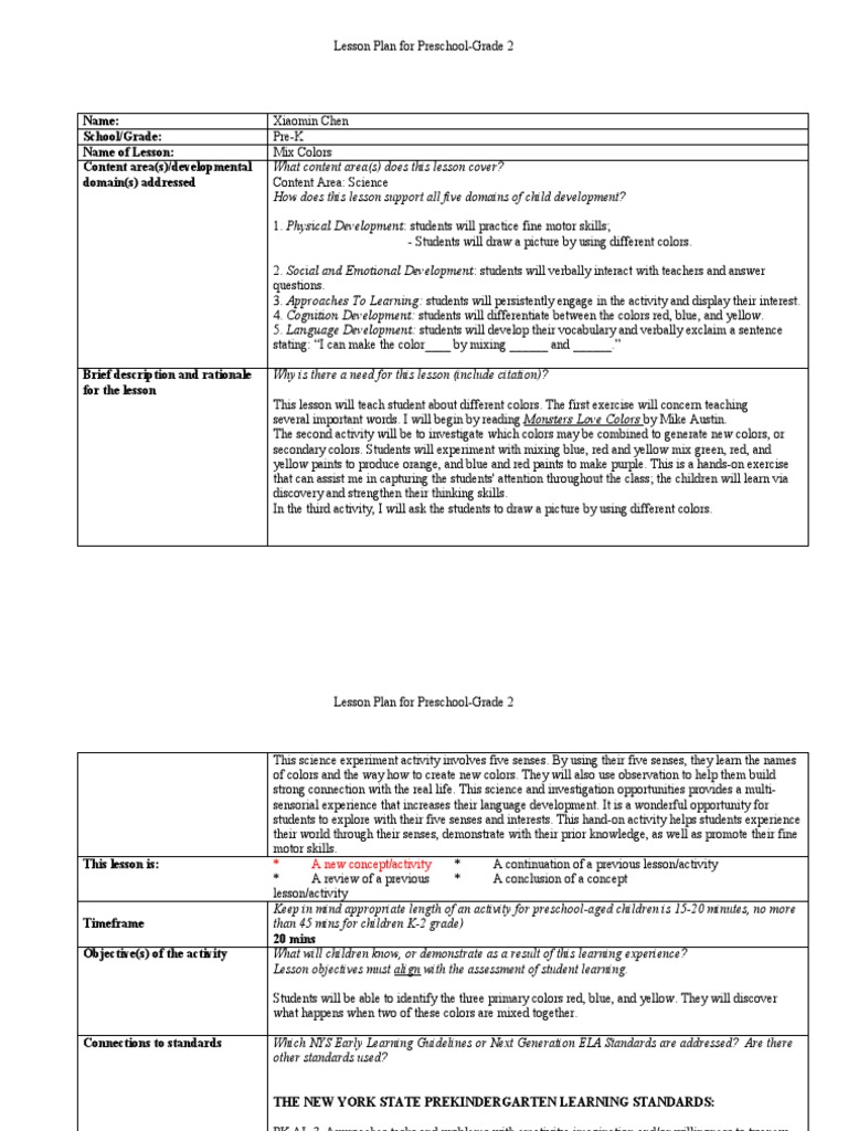 Color Lesson Plans | PDF | Educational Assessment | Child Development