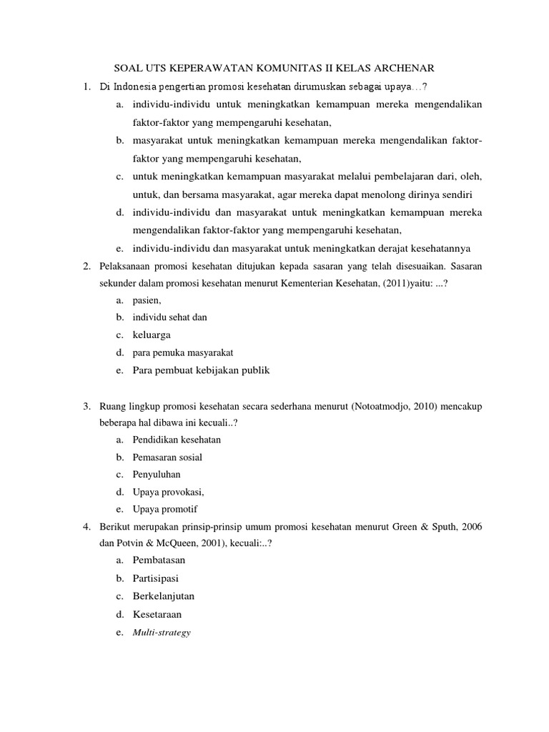 Soal UTS Keperawatan Komunitas | PDF