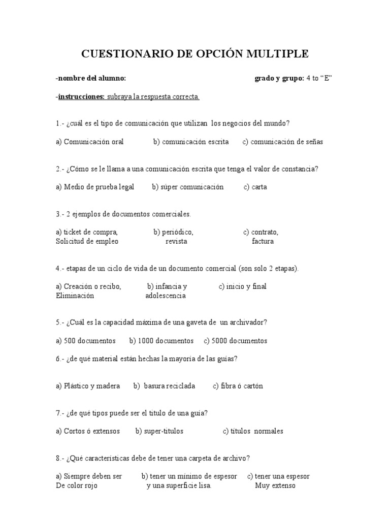 Ejemplos de Preguntas de Opción Múltiple | PDF | Estudios de idiomas ...