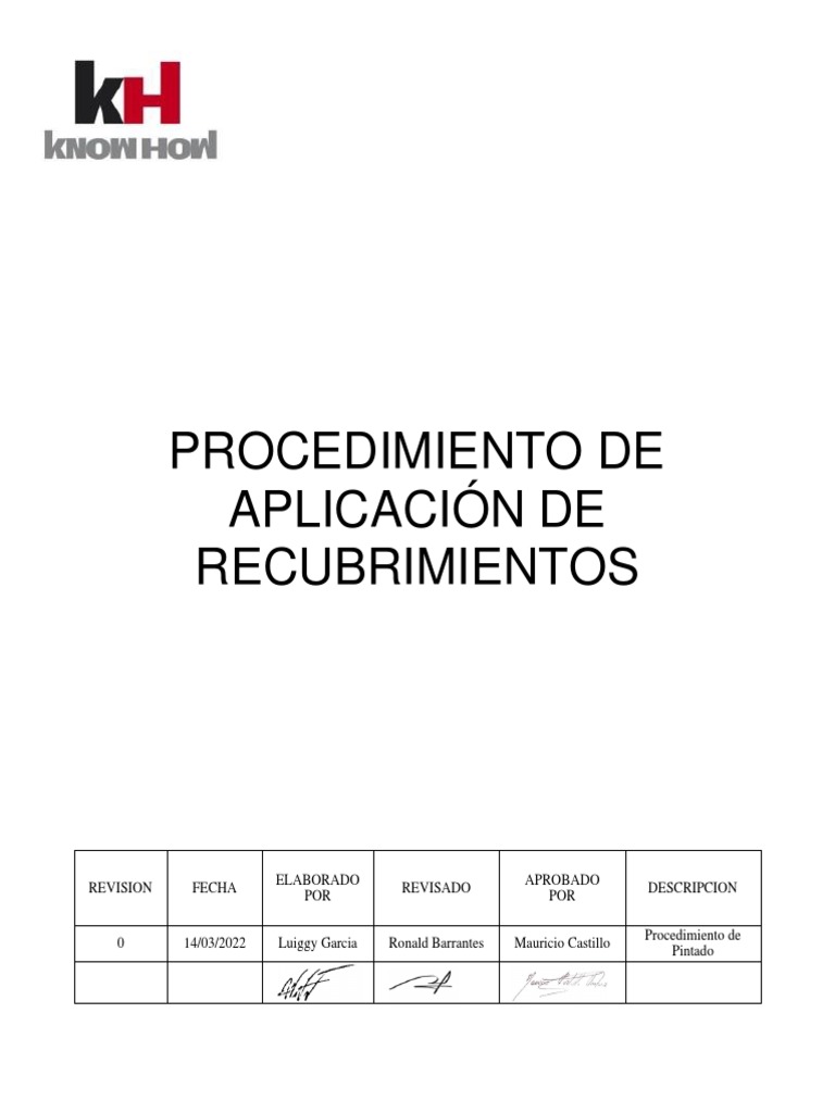 Procedimiento de Aplicación de Recubrimientos | PDF