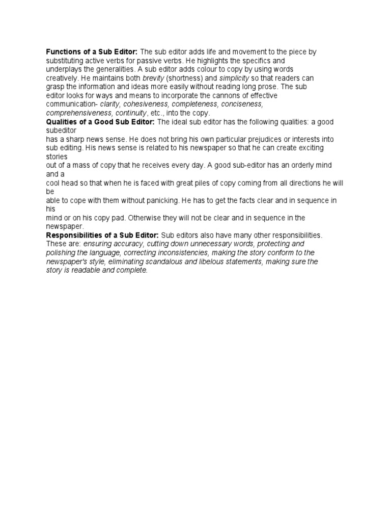 Functions of A SUb Editor | PDF