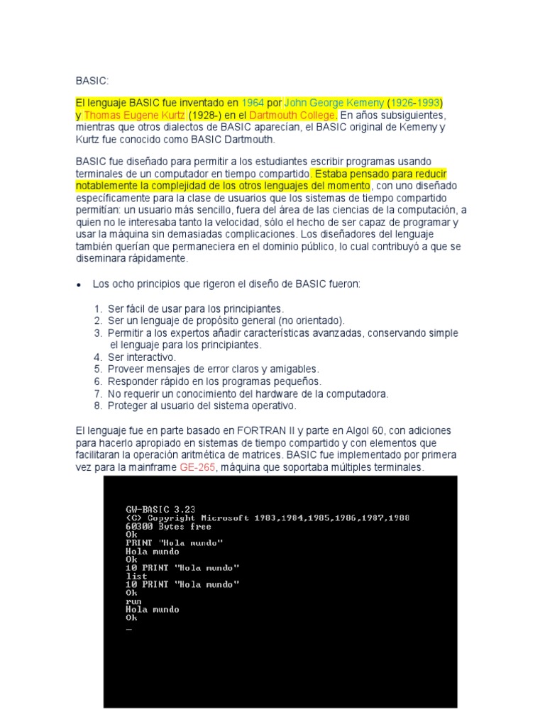 Orígenes y características del lenguaje de programación BASIC | PDF ...