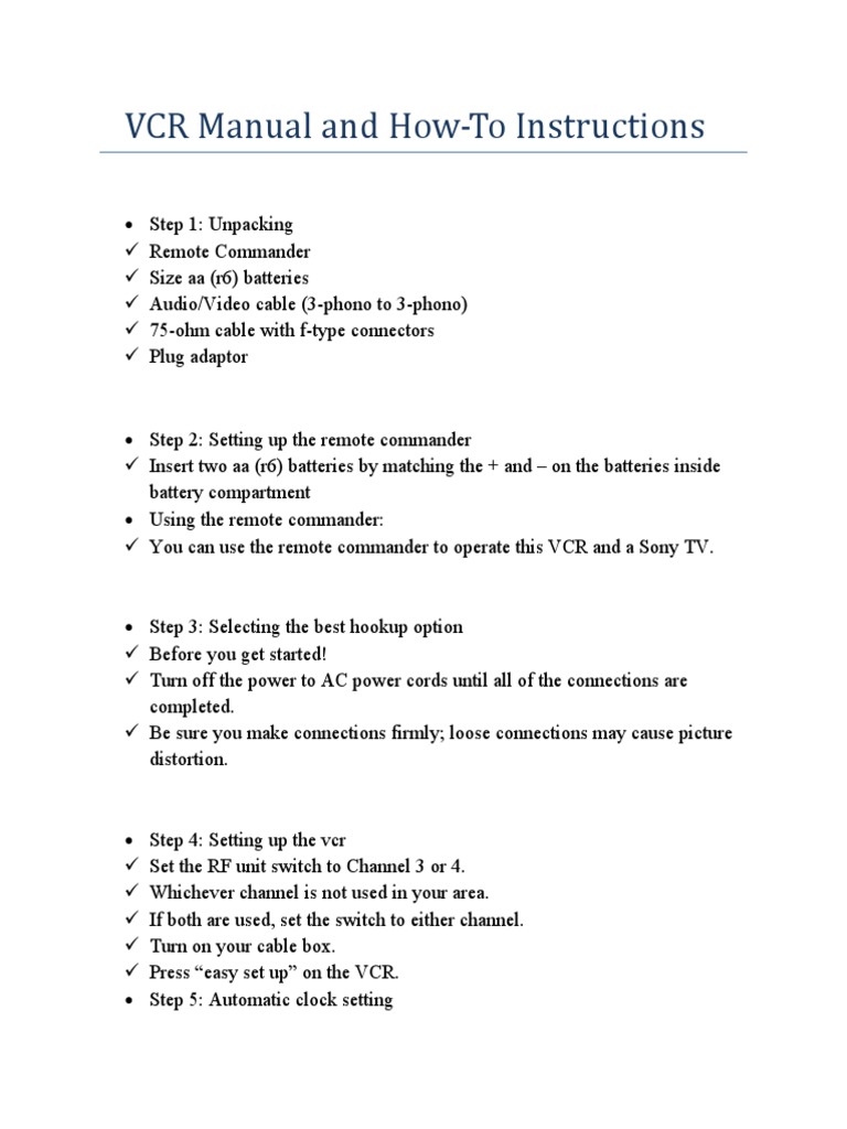 VCR Setup and Recording Guide | PDF