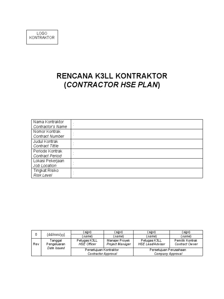 Format Dan Panduan Pembuatan Dokumen Rencana K3LL Kontraktor | PDF