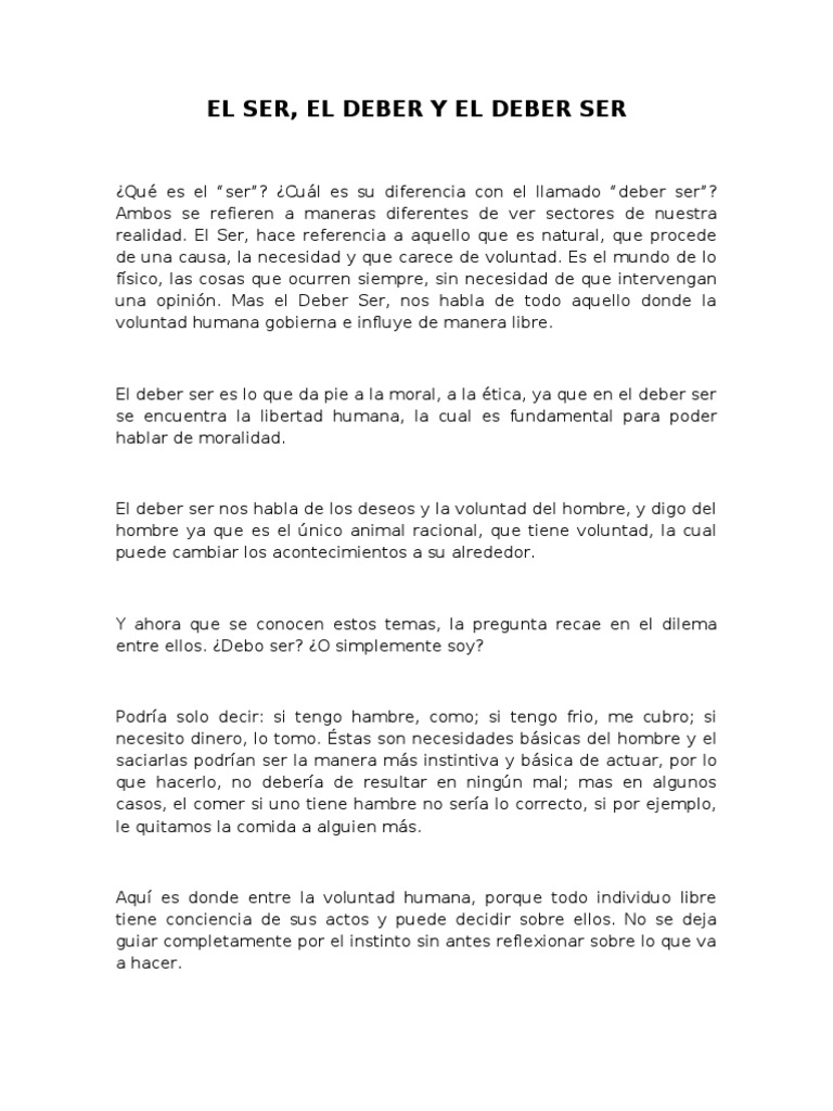 El Deber, El Ser y El Deber Ser | PDF | Moralidad | Immanuel Kant