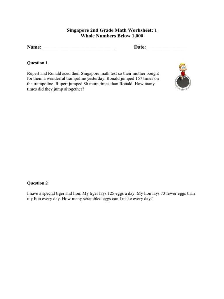 Singapore 2nd Grade Math Worksheet 1 | PDF