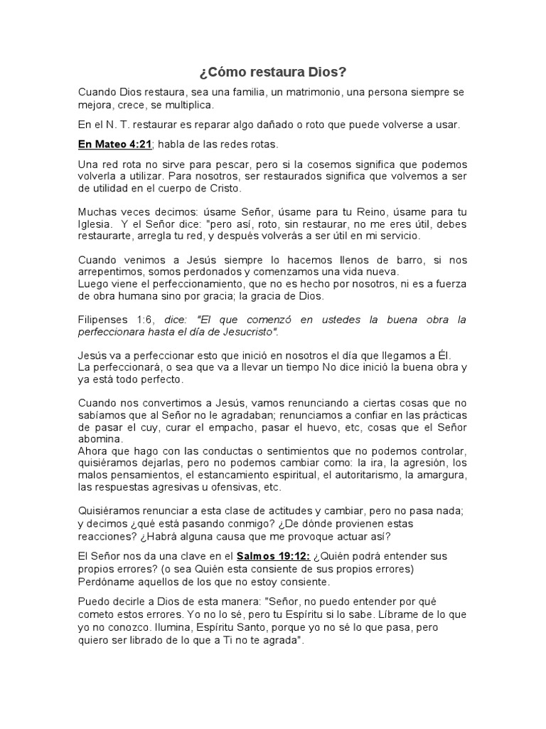 Cómo Restaura Dios Al Creyente | PDF | Oración | espíritu Santo