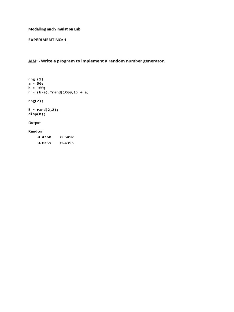 Modelling and Simulation Lab: Experiment No: 1 | PDF | Teaching Methods & Materials | Computers