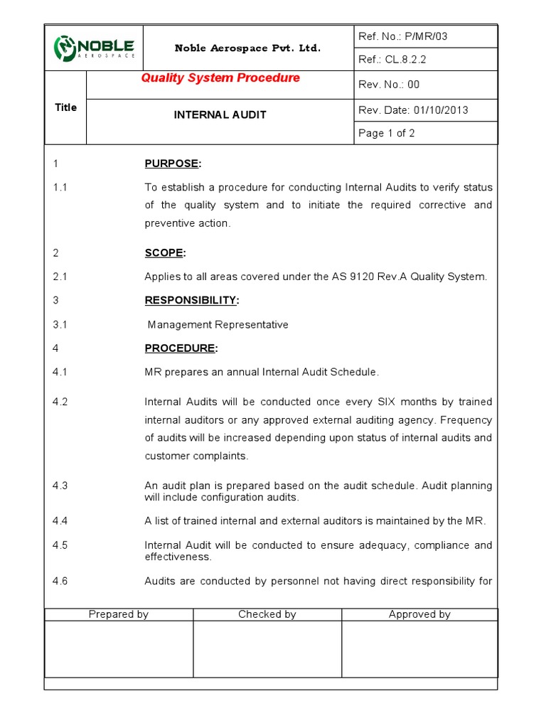Procedure For Internal Audit (8.2.2) | PDF | Audit | Internal Audit