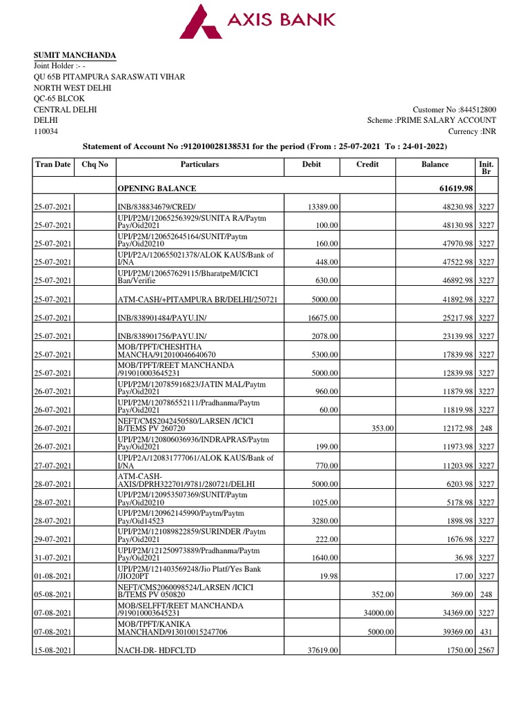 Last 6 Months Bank Statement | PDF | Banks | Debit Card