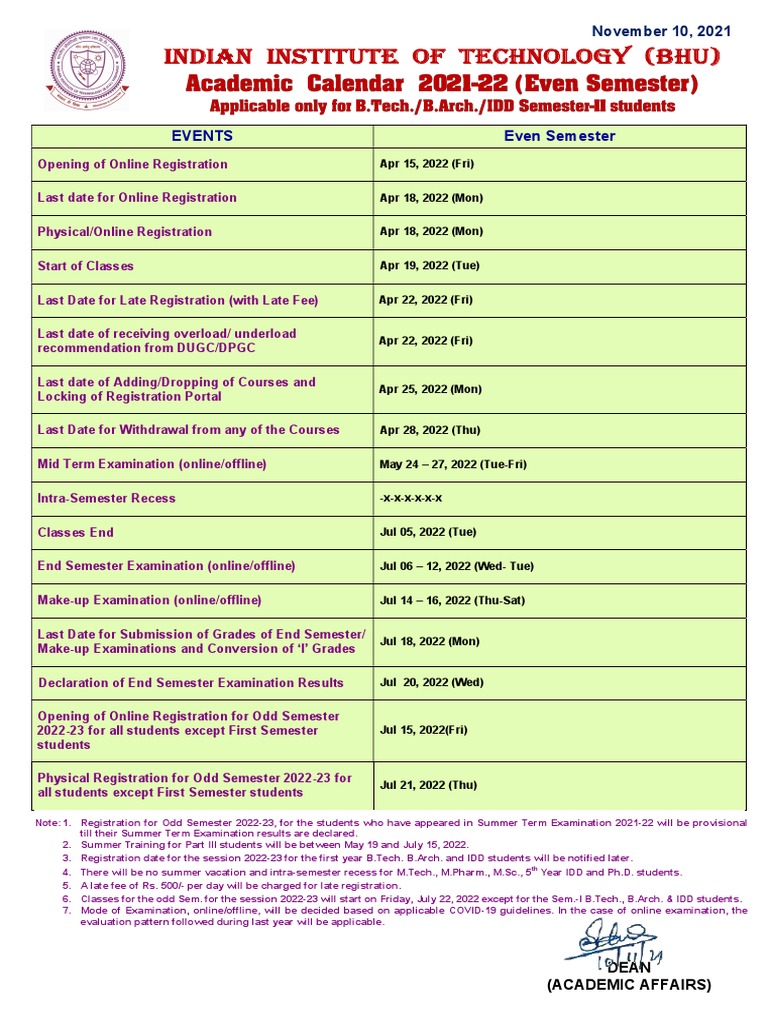 Calendar 21-22 Even Only I-Year | PDF | Educational Institutions | Academia