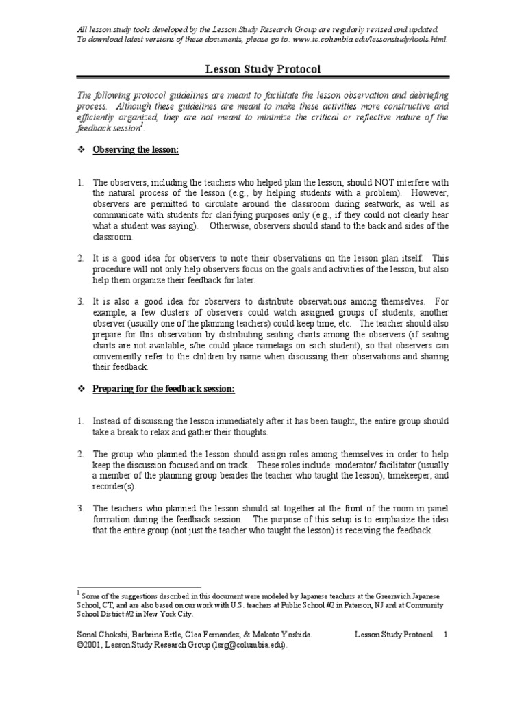 Lesson Study Protocol | PDF | Classroom | Lesson Plan
