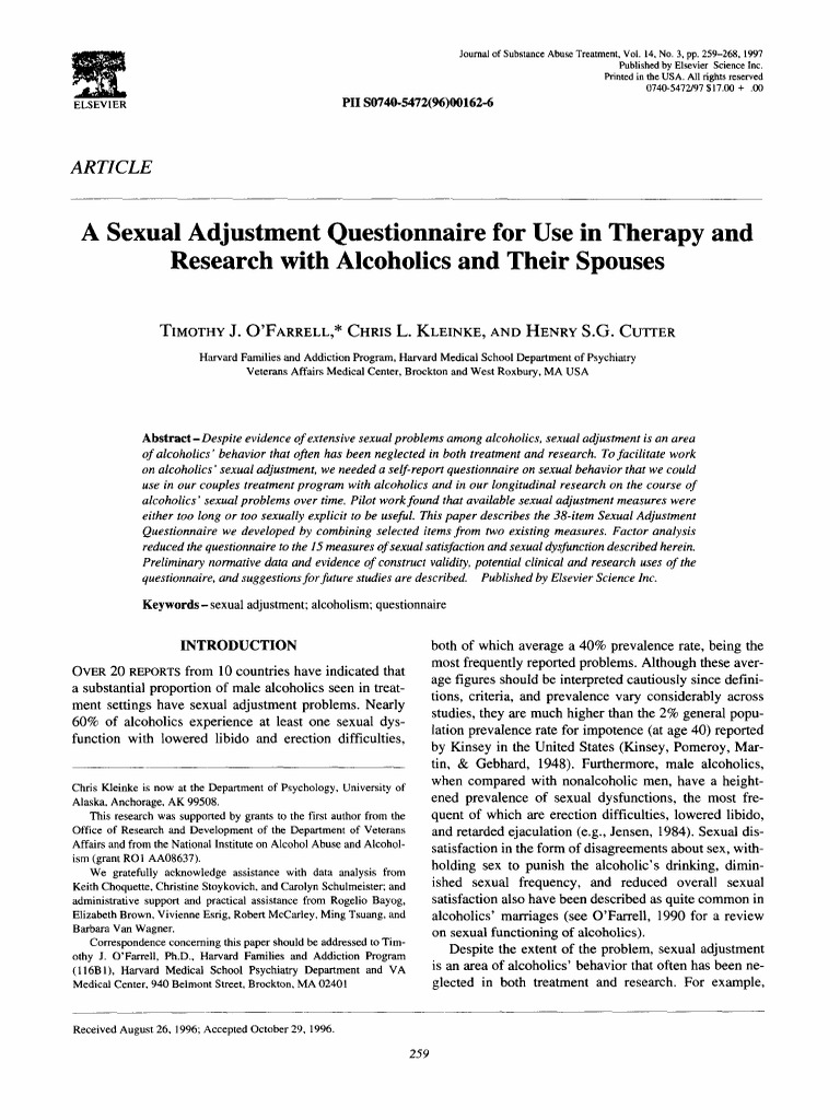 A Sexual Adjustment Questionnaire For Use in Therapy and | PDF | Sexual ...