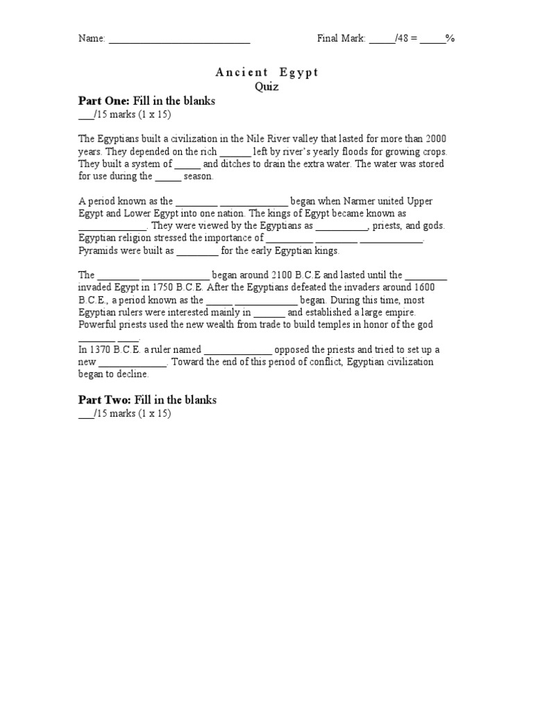 Ancient Egyptian Quiz | PDF