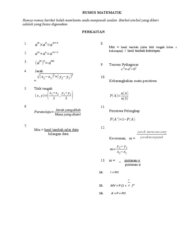 Rumus Matematik Penting dan Kegunaannya | PDF