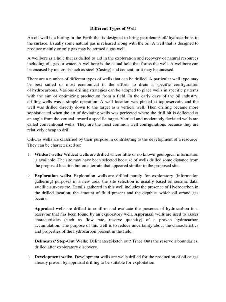 Types of Wells | Download Free PDF | Oil Well | Hydrocarbon Exploration