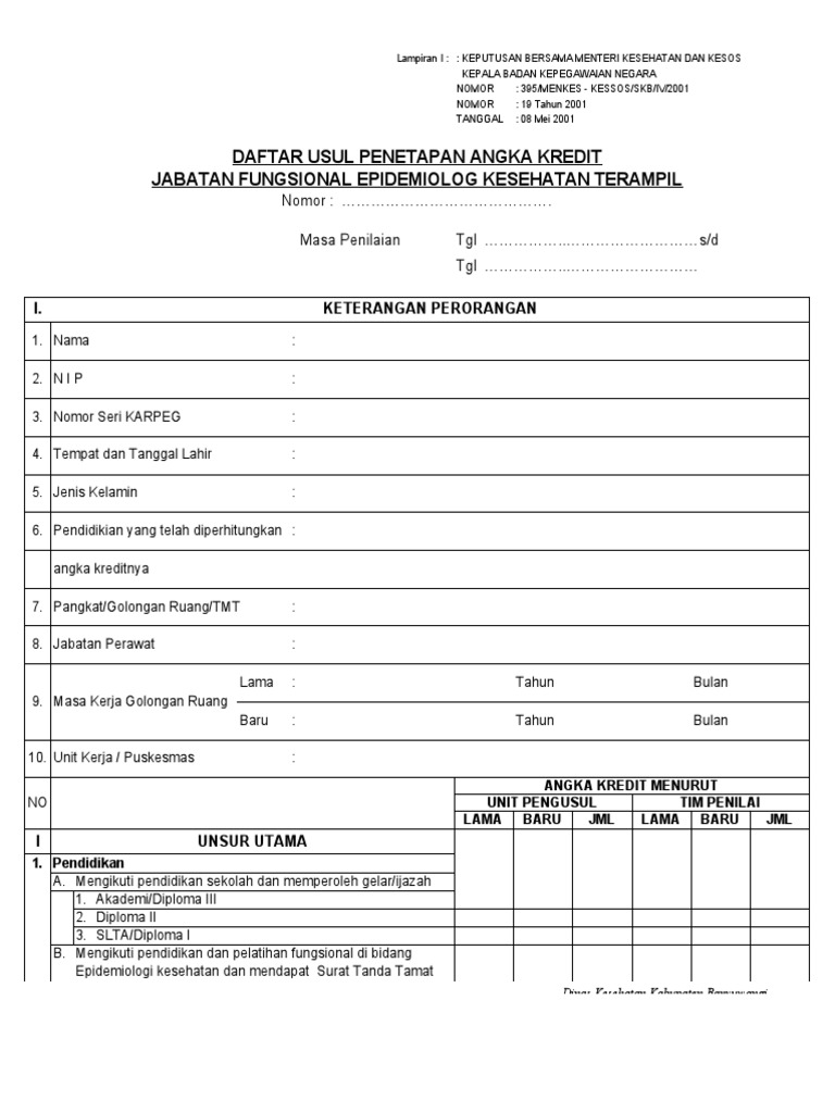 Form Dupak EPIDEMIOLOG Yang Baru 2016 | PDF